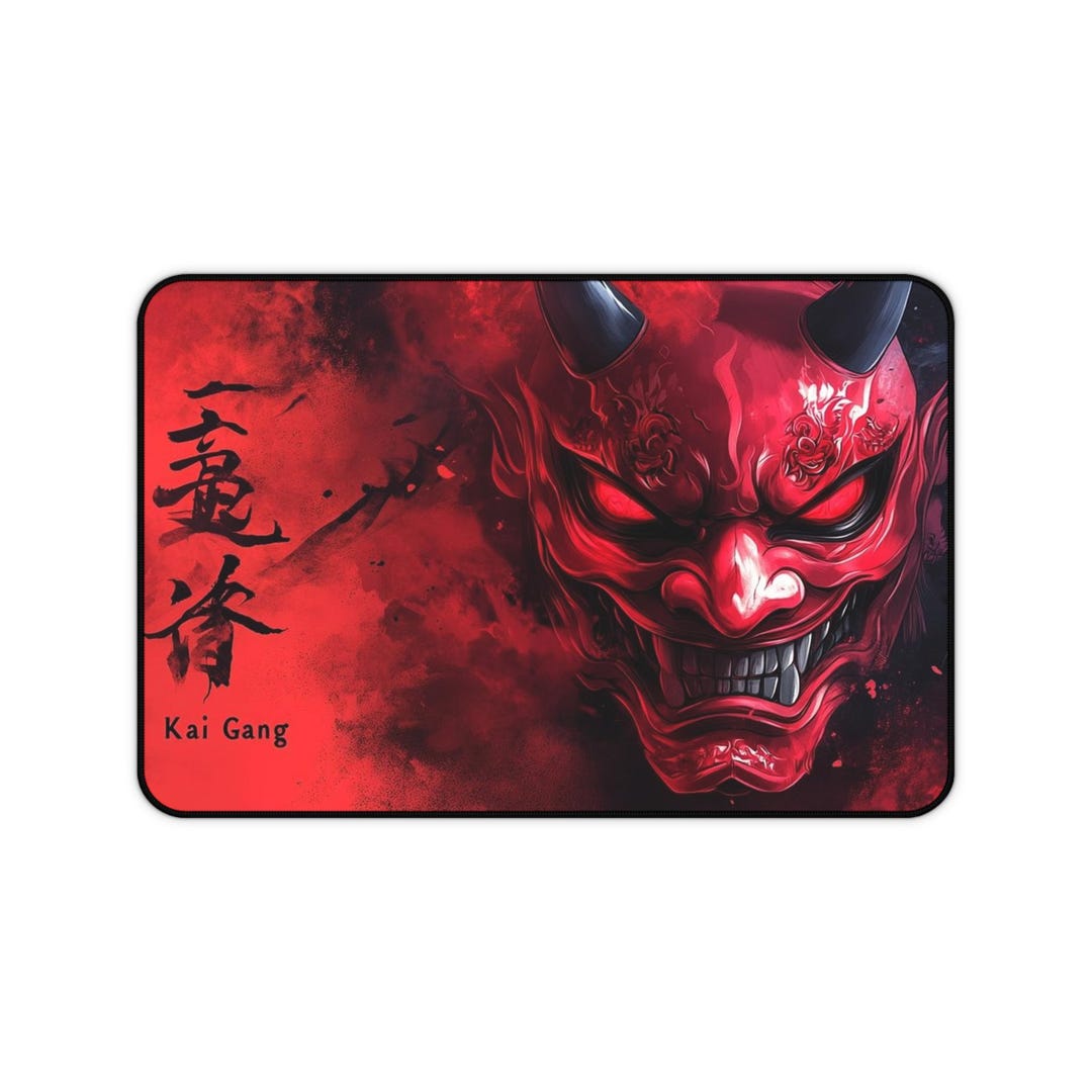Red Oni Mask Desk Mat | Japanese Demon Hannya Artwork - Etsy