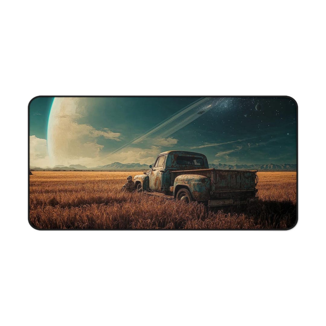 Vintage Rusty Pickup Truck Desk Mat | Sunset Field, Retro Truck ...
