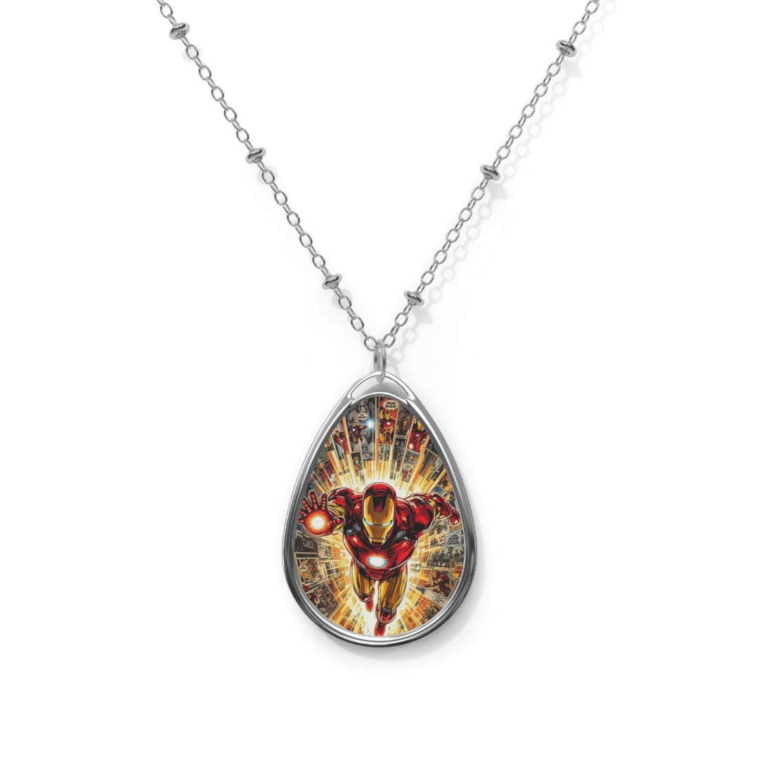 Iron Man Teardrop Necklace, Superhero Comic Book Jewelry - Etsy