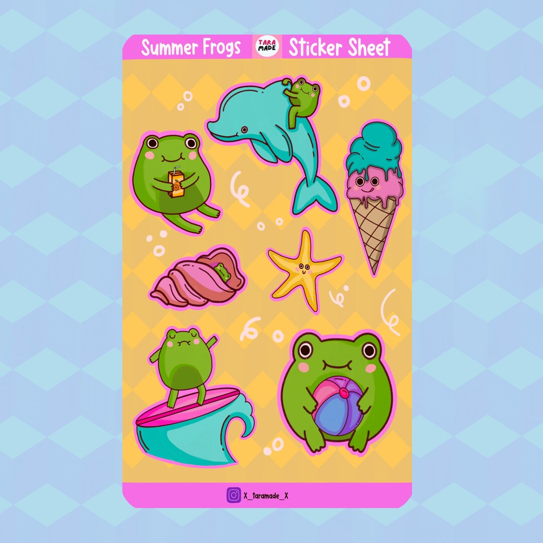 Summer Frogs Sticker Sheet, Waterproof Frog Stickers for Waterbottles ...