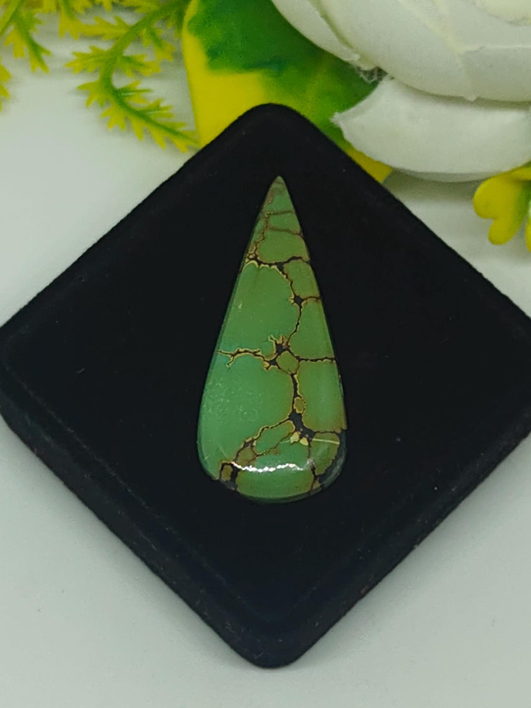 Handmade Green Turquoise Pear Cabochon: Natural Gemstone (40x17x5mm, 22 ...
