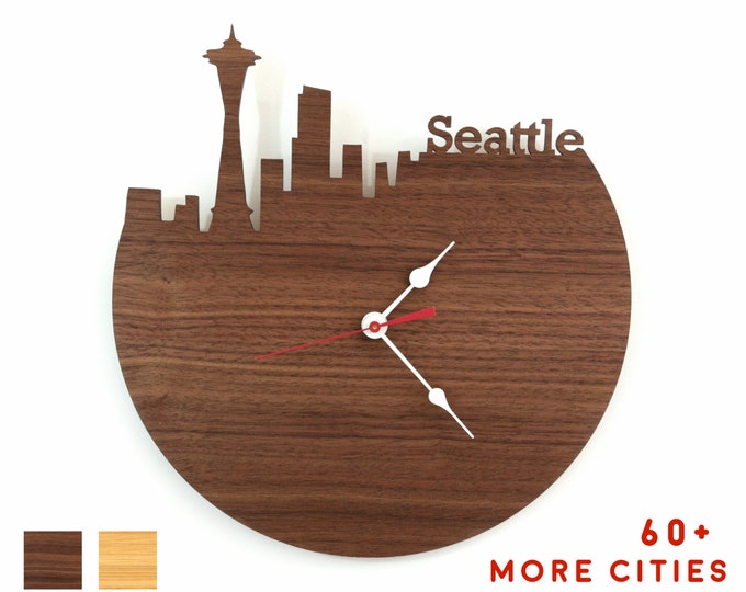 Seattle Skyline Wood Clock Washington State Time Zone Clock Movingsale ...