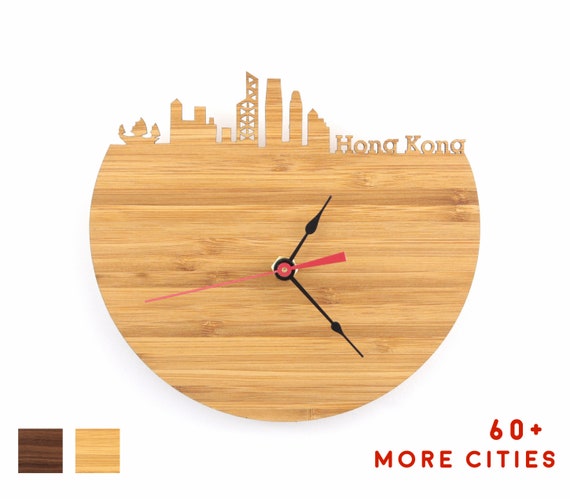 Wall Clock Hong Kong Skyline Wood Clock Large Wooden Clock - Etsy