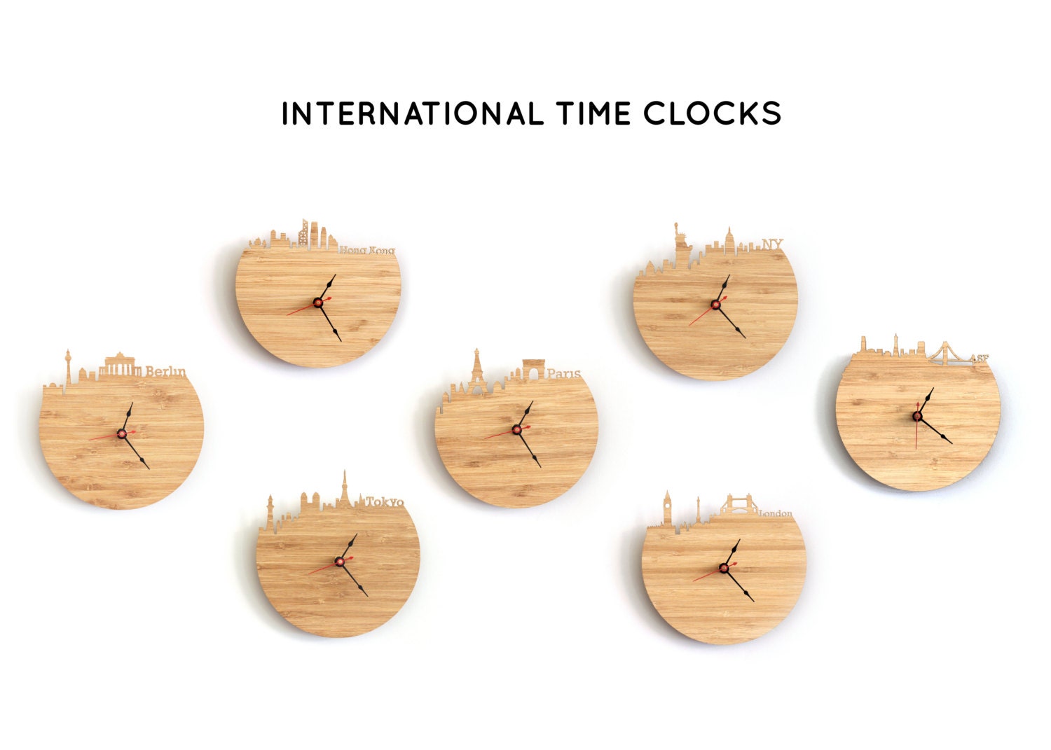 Wall Clock Detroit Michigan Wood Skyline Clock Time Zone | Etsy