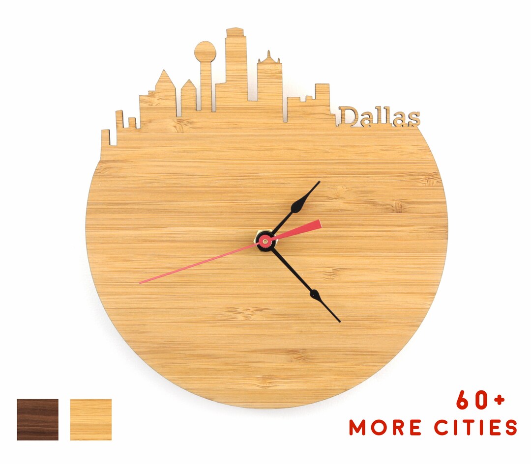Dallas Texas Skyline Wood Clock Wall or Desk Time Zone Clock - Etsy