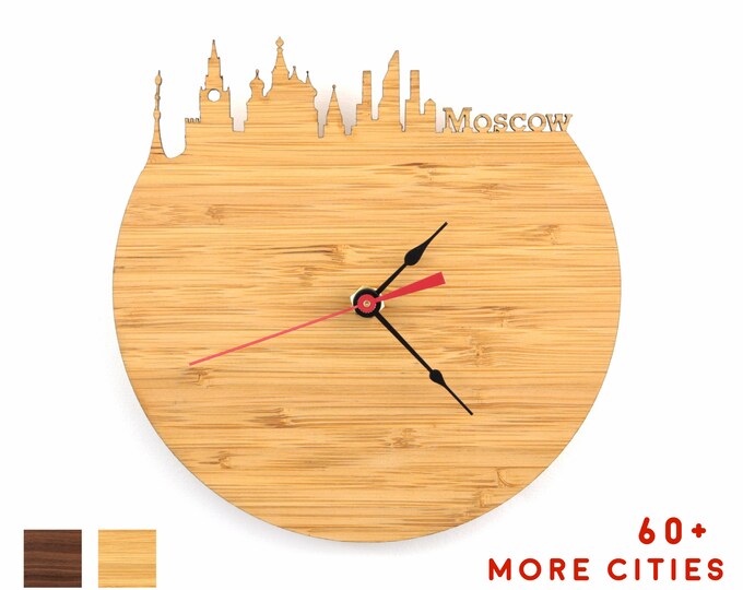 Moscow Skyline Wooden Clock Russia Time Zone Clock - Etsy