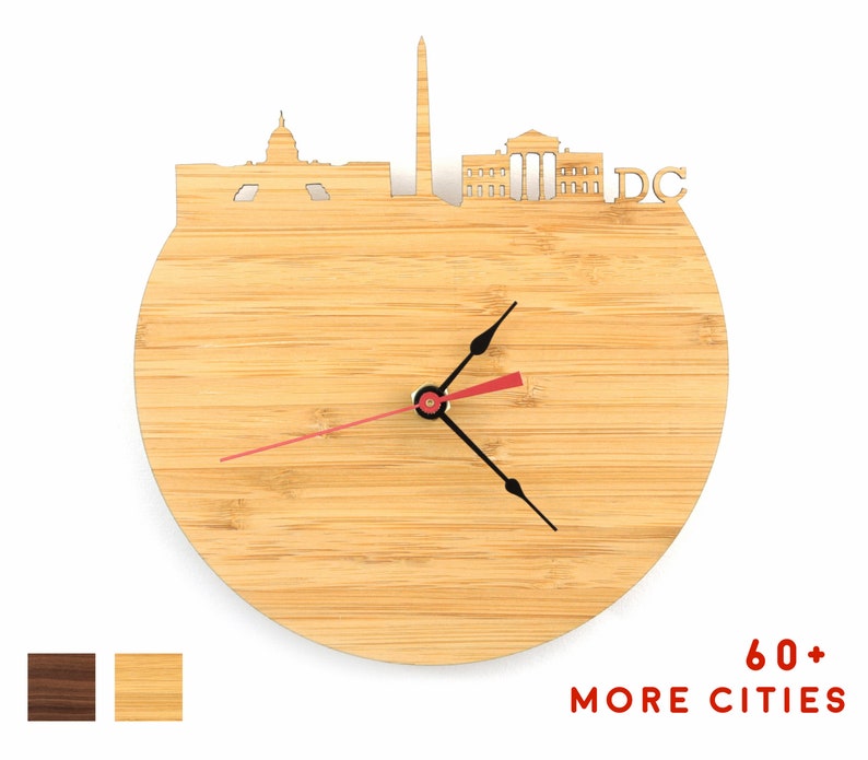 Washington DC Large Skyline Wall Clock Time Zone Clock in - Etsy