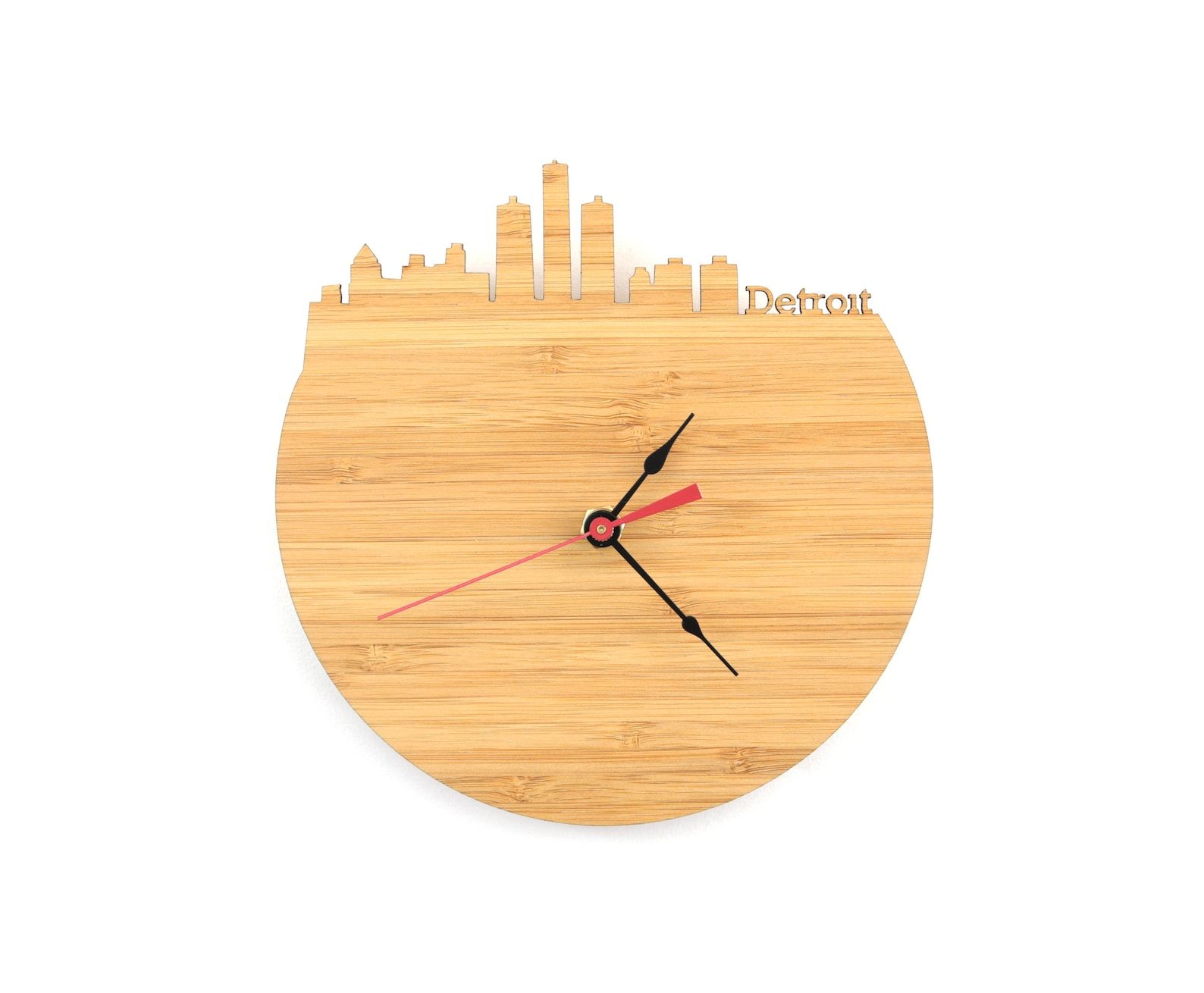 Wall Clock Detroit Michigan Wood Skyline Clock Time Zone | Etsy