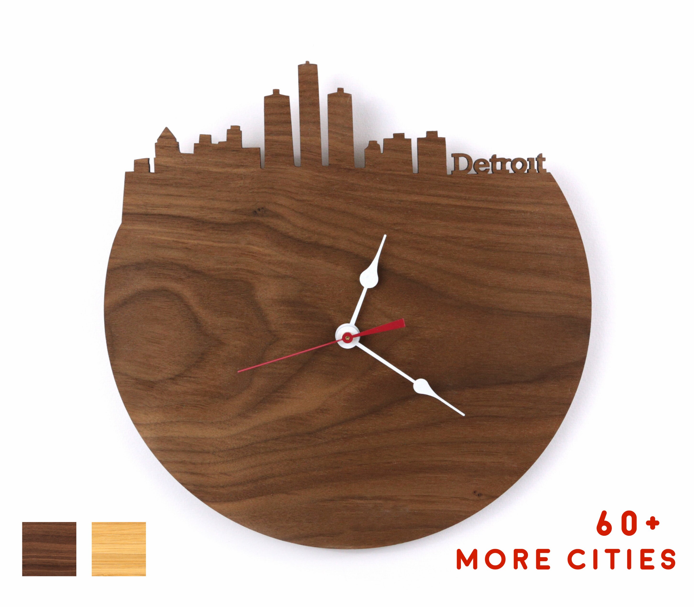 Wall Clock Detroit Michigan Wood Skyline Clock Time Zone | Etsy