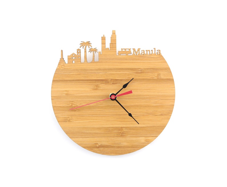 Philippines Art Clock Manila Skyline Wooden Clock Time | Etsy
