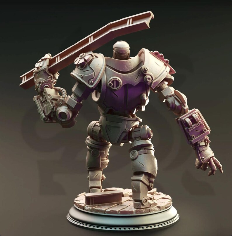 Clockwork Golem Miniature | Steampunk Automaton Boss | Iron Stone Golem ...
