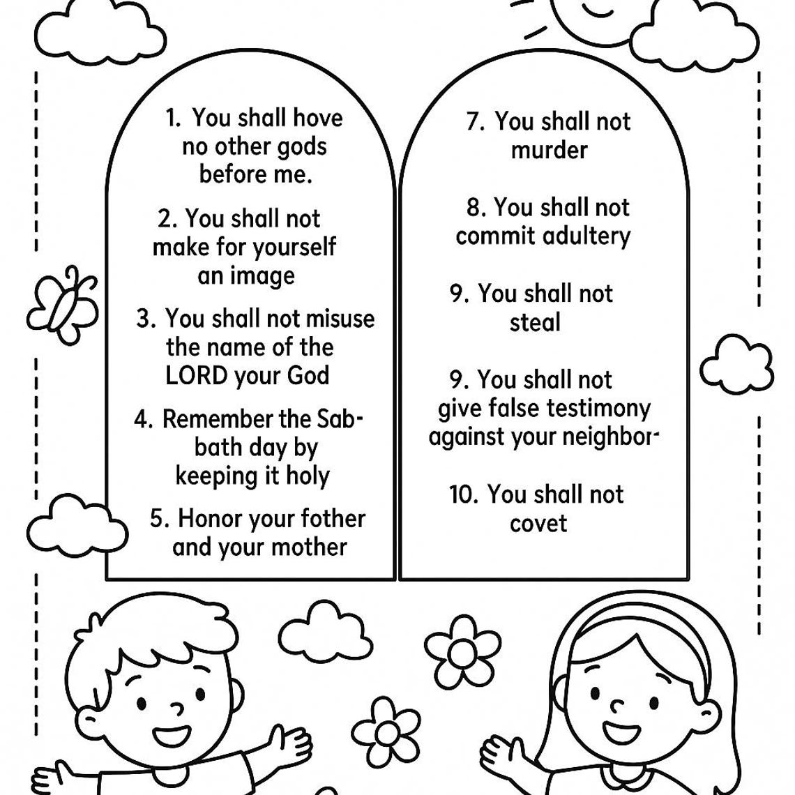 A4 Printable 10 Commandments Colouring Sheet. Kids’ Colouring. - Etsy