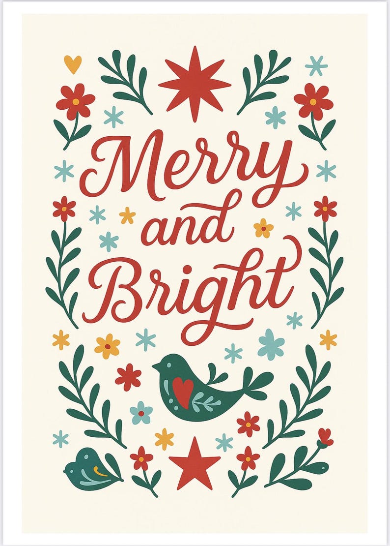 Merry and Bright | Scandinavian Folk Art Christmas Printable (A4 PDF ...