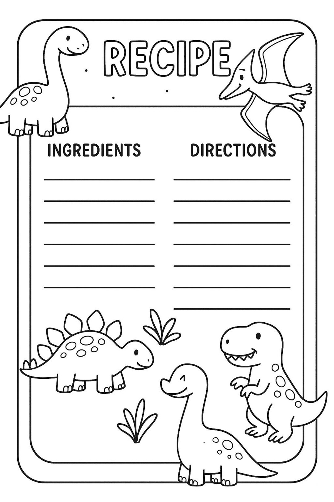 A4 Printable Dinosaur Recipe Card. Kids’ Colouring - Etsy