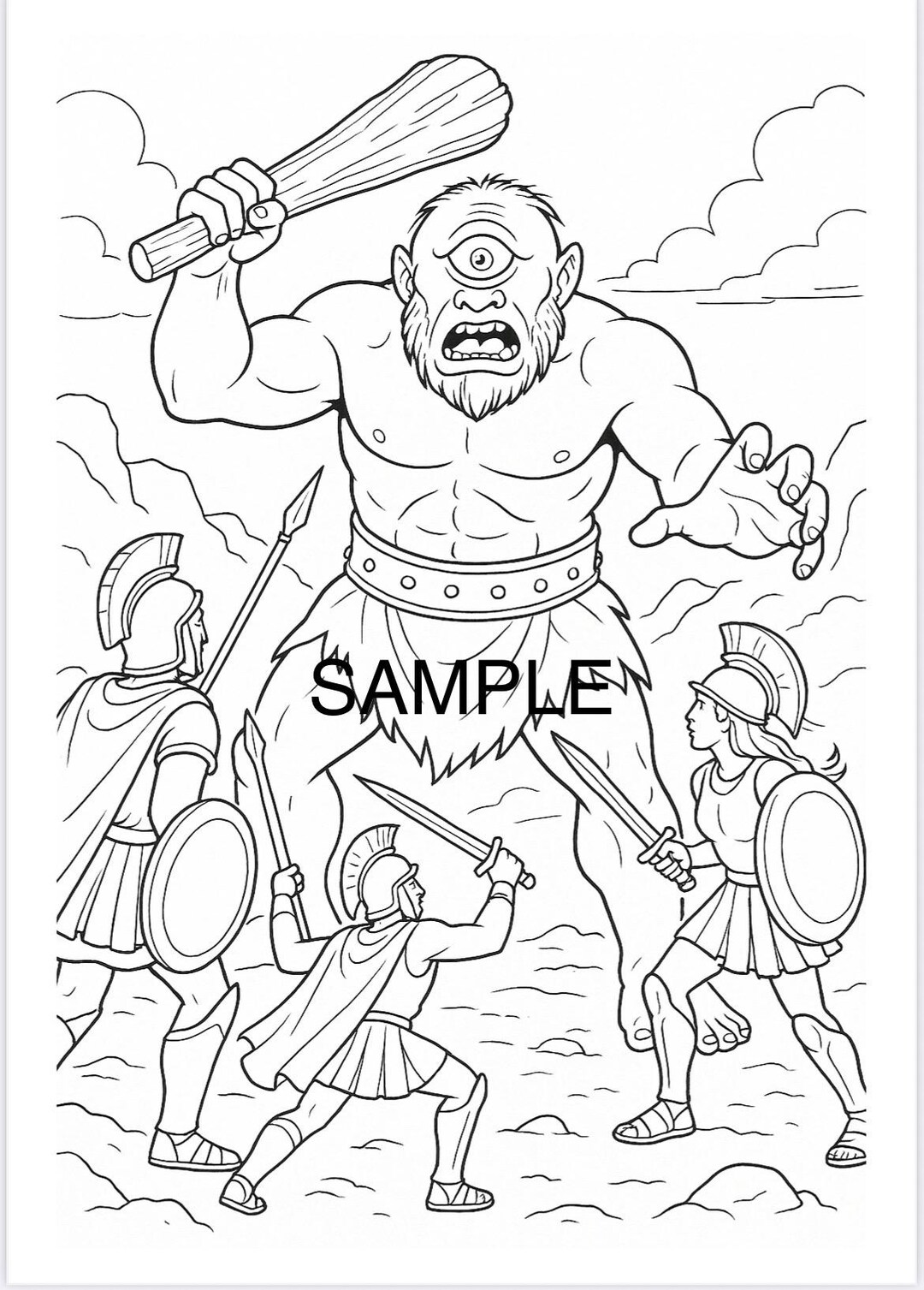 A4 Printable Cyclops and Warriors Colouring Sheet. Kids’ Colouring. - Etsy