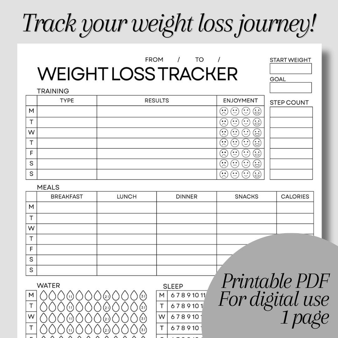 Minimalist Weight Loss Tracker Printable | Fitness Planner With ...