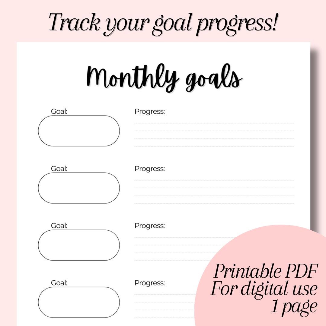 Digital Goal Progress Tracker | Minimalist Monthly Planner for Tracking ...