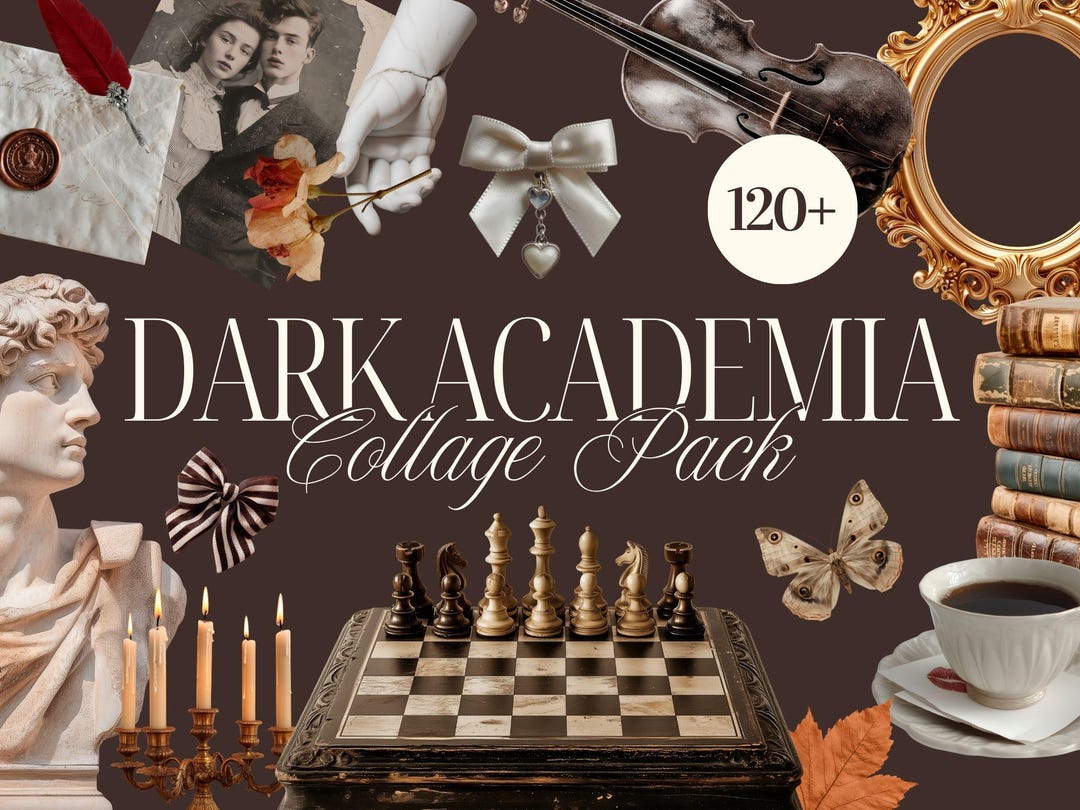 Dark Academia Collage Kit 120+ PNG | Aesthetic Clipart | Vintage Frames ...