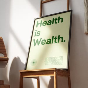 Health is Wealth Poster Quote Green, Motivational Wall Art, Positive ...