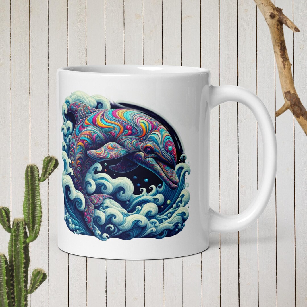 Psychedelic-dolphin-mug-ocean-wave-art-cup-colorful-sea-life-coffee-mug ...