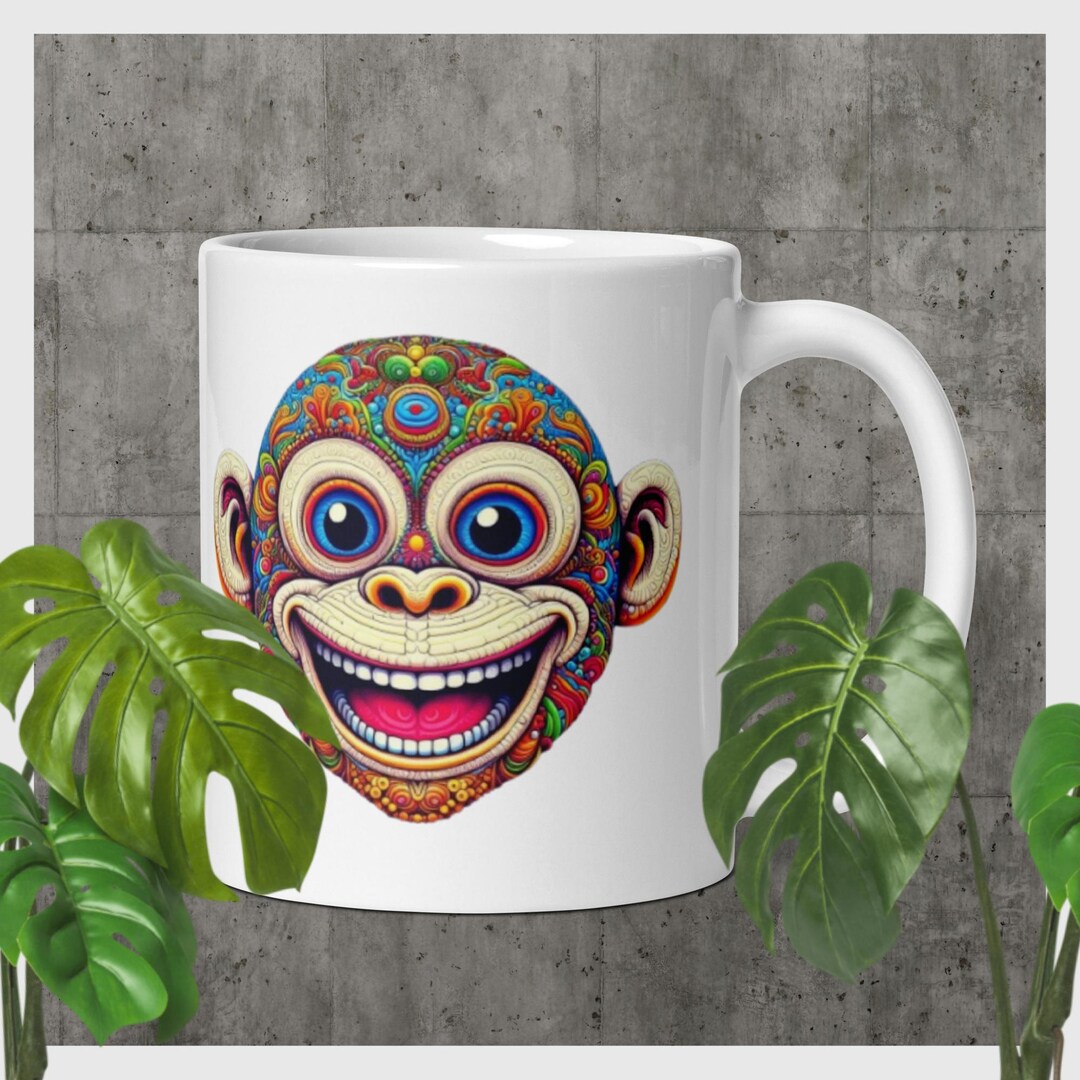 Trippy Monkey Face Mug-psychedelic Coffee Cup-vibrant Boho Animal Art ...