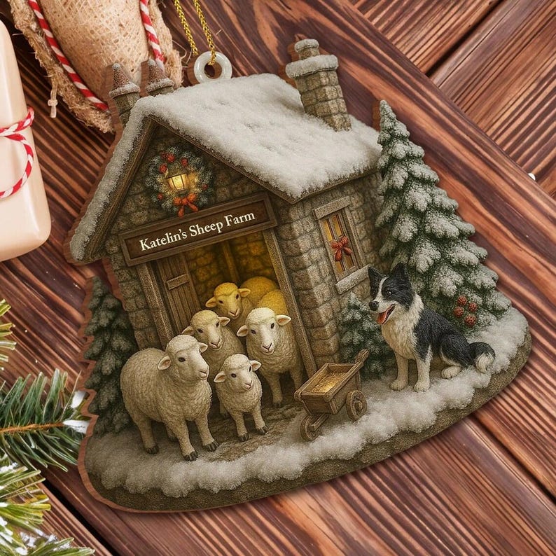 Sheep Farm 2D Acrylic Ornament, Rustic Christmas Tree Decoration - Etsy