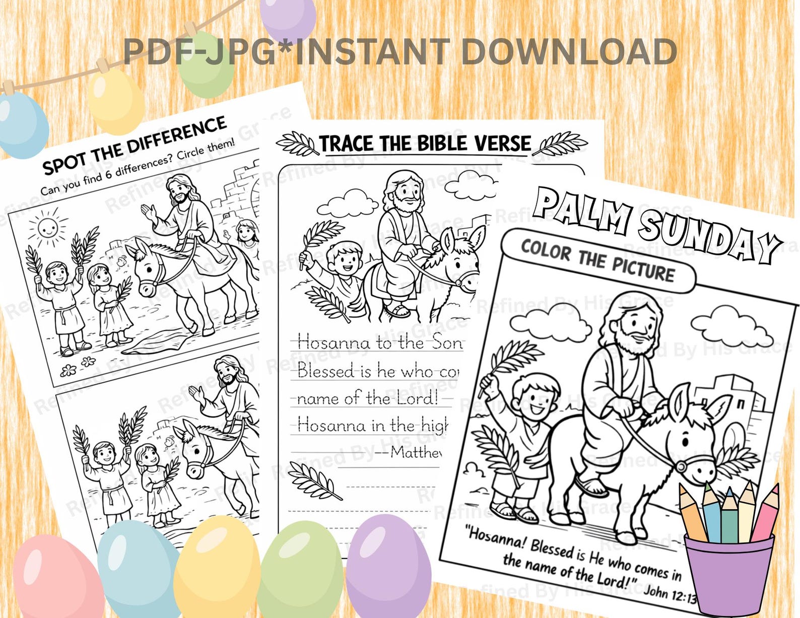 Palm Sunday Kids Activity Sheets, Bible Coloring Page (digital Download ...