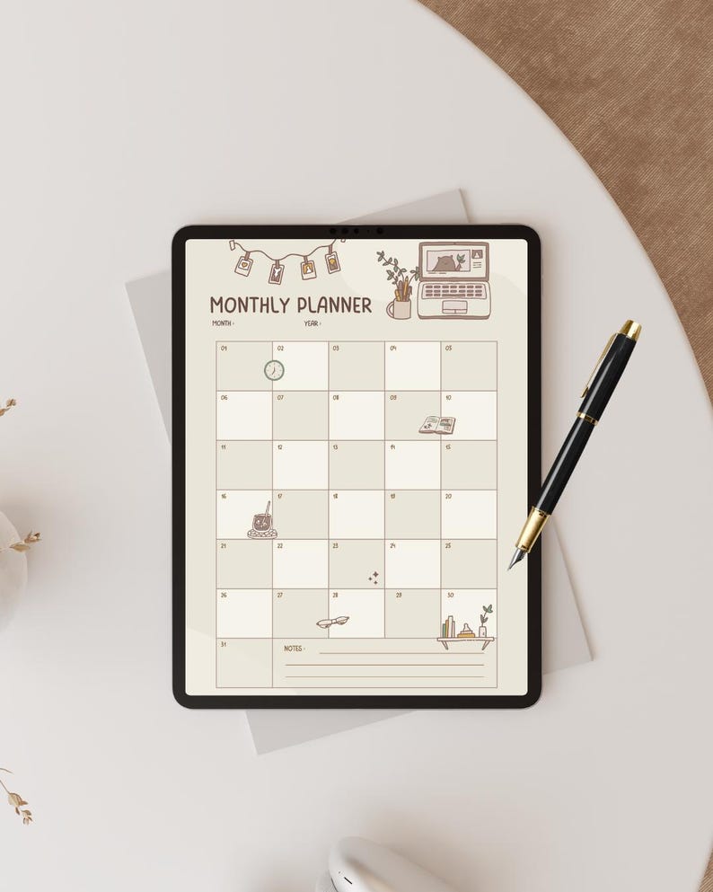 Minimalist Monthly Planner | Printable PDF | Undated Digital Download ...