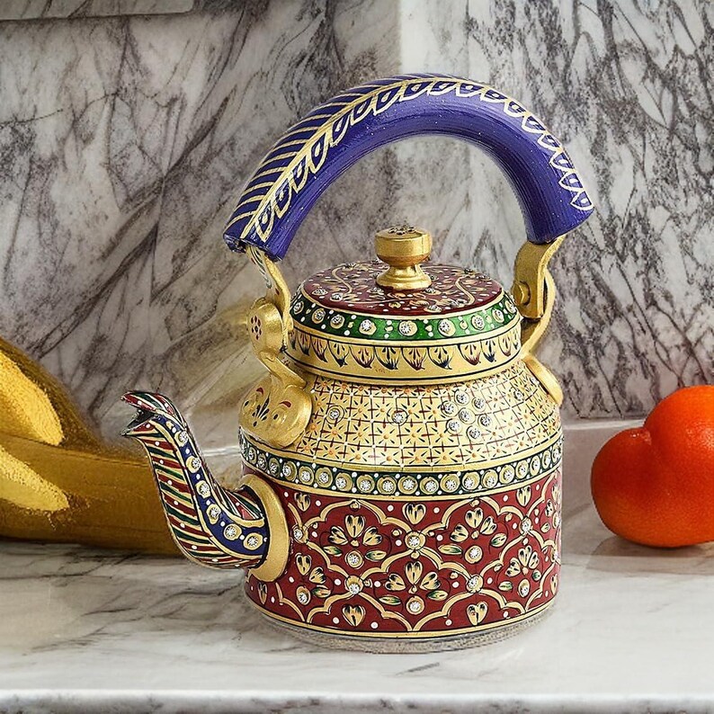 Handpainted Rajasthani Tea Kettle: Traditional Indian Decor (8.5 X 8.25 ...