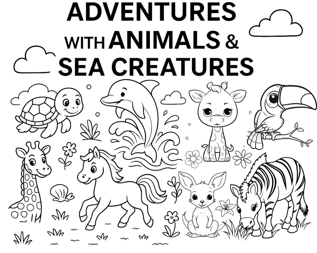 Animals & Sea Creatures Coloring Book – Printable PDF (A4 + US Letter ...