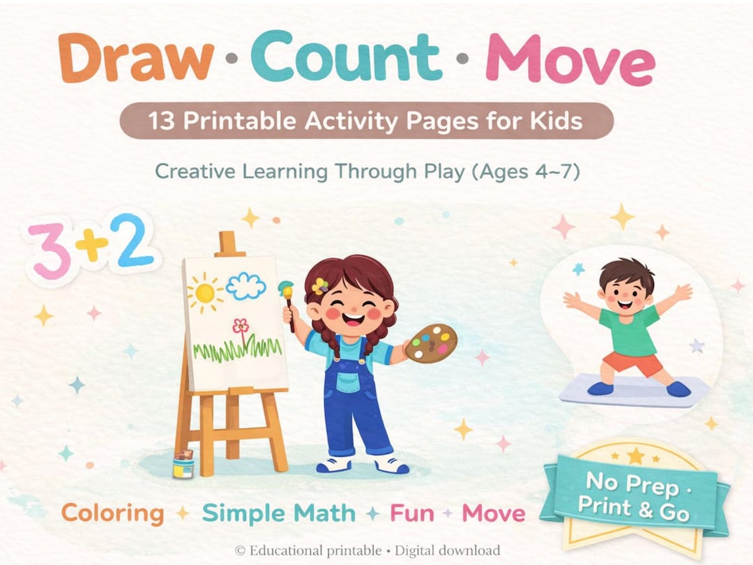 Draw Count Move – Printable Activity Book for Kids | Math, Coloring ...