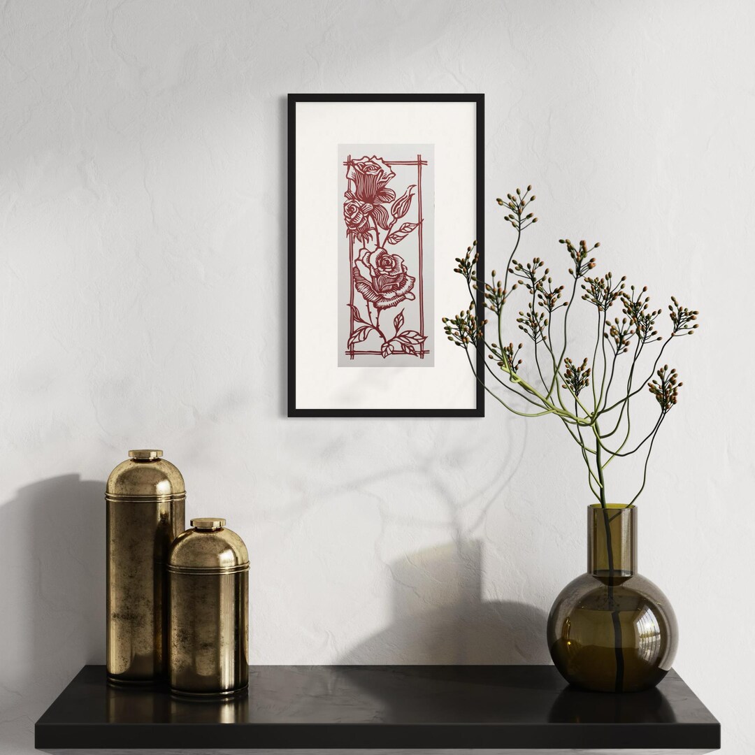 Gothic Garden - Red Rose Linocut Print - Etsy