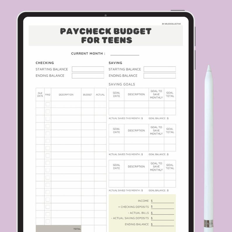 Teen Money Management Planner | Allowance Budget Tracker | Digital PDF ...
