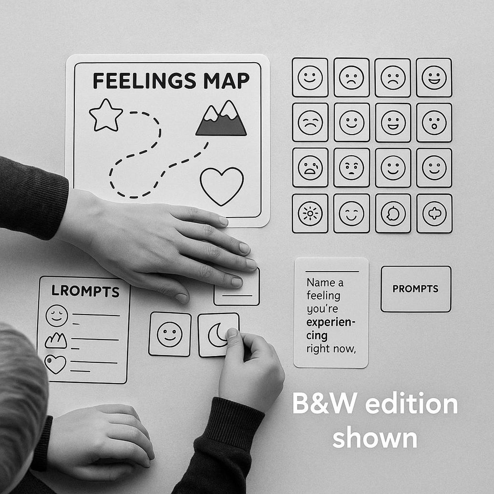 Printable Feelings Map for Kids – Black and White (ink-saving) | SEL ...