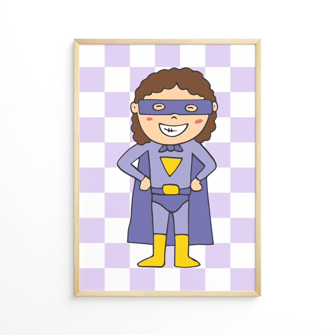 Purple Checkered Superhero Girl Wall Art Printable | Purple Hero ...
