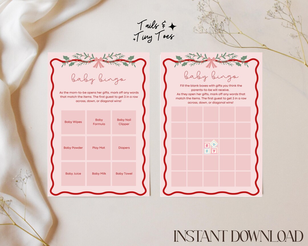 Christmas Baby Shower Bingo Game: 20 Unique Cards (digital Download) - Etsy