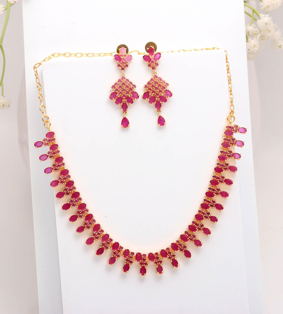 22K Gold Plated Ruby Necklace | Trendy Ruby Red Stone Jewellery for ...