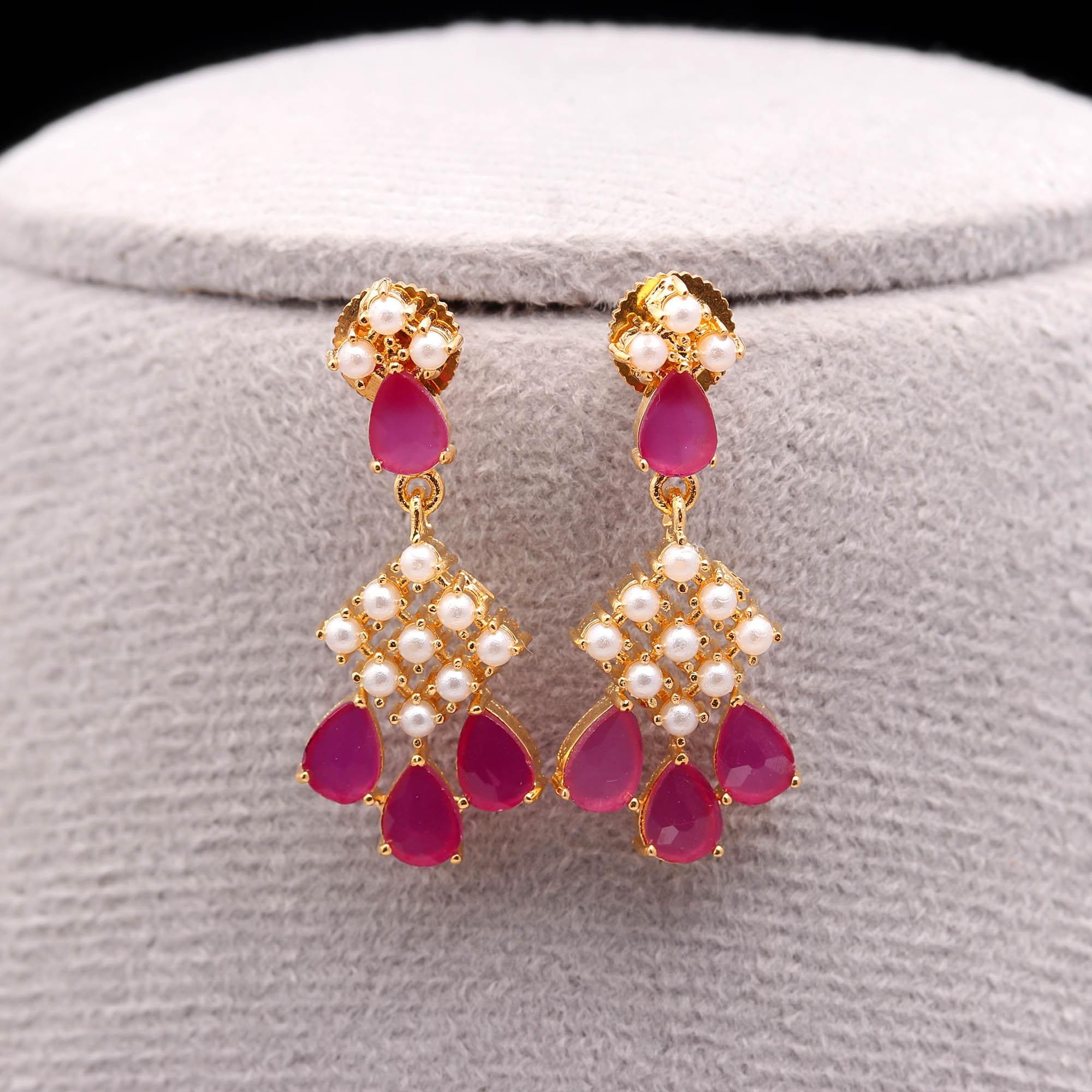 Ruby & Pearl Necklace Set | 22K Gold Plated - Etsy