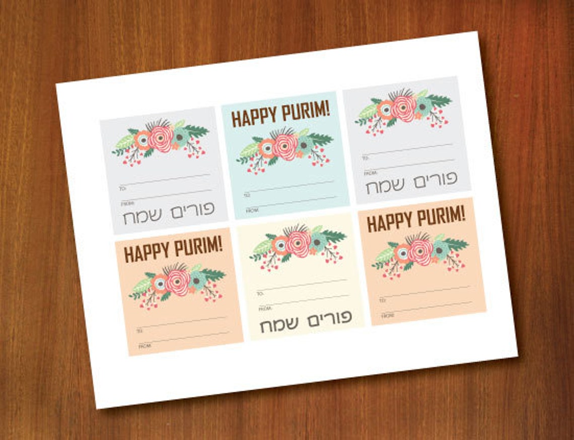 Purim Tags Floral / Stickers / Card - Printable - Etsy