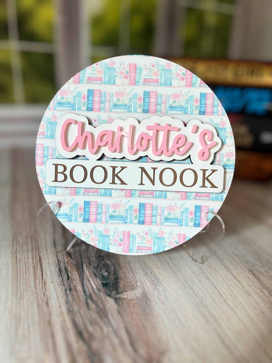 Personalized Library Sign, Custom Book Lover Gift for Her, Book Shelf ...