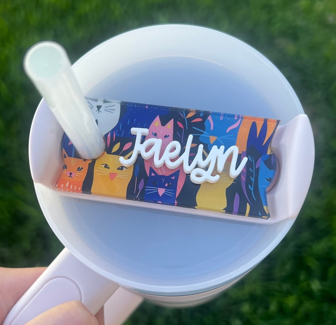 Personalized Cat Tumbler Name Topper, Custom Kitty Name Tag, Lid Name ...