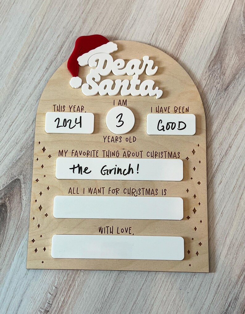 Dear Santa Dry Erase Board Sign, Reuseable Christmas Whiteboard Wish ...