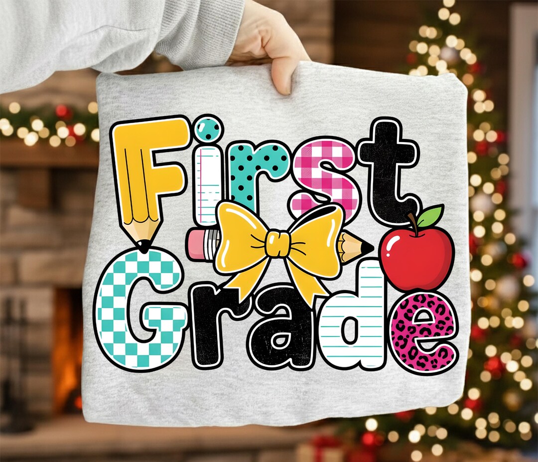 First Grade Teacher Shirt Design SVG, Pencil Apple Bow Clipart - Etsy ...