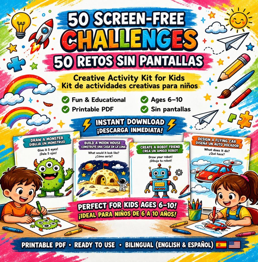 Kids Activity Printable Bundle – 50 Screen Free Challenges – No Screen ...