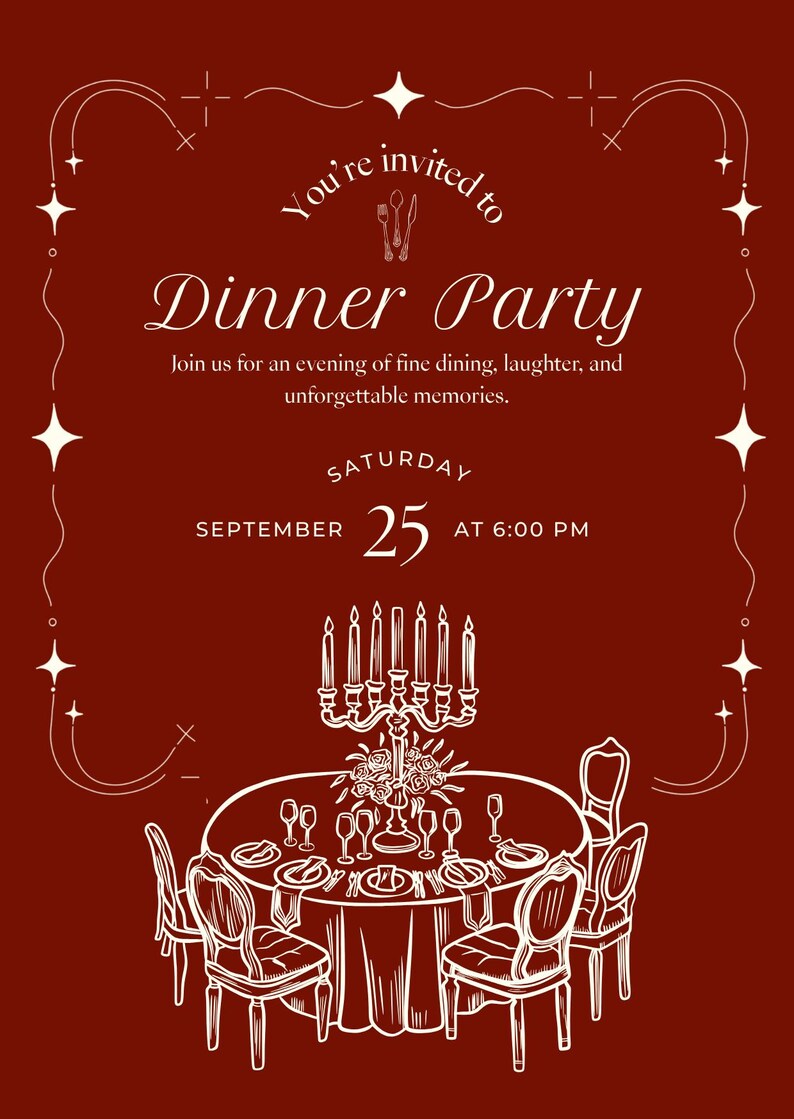 Red and White Dinner Invitation | Elegant Evening Dinner Party Template ...