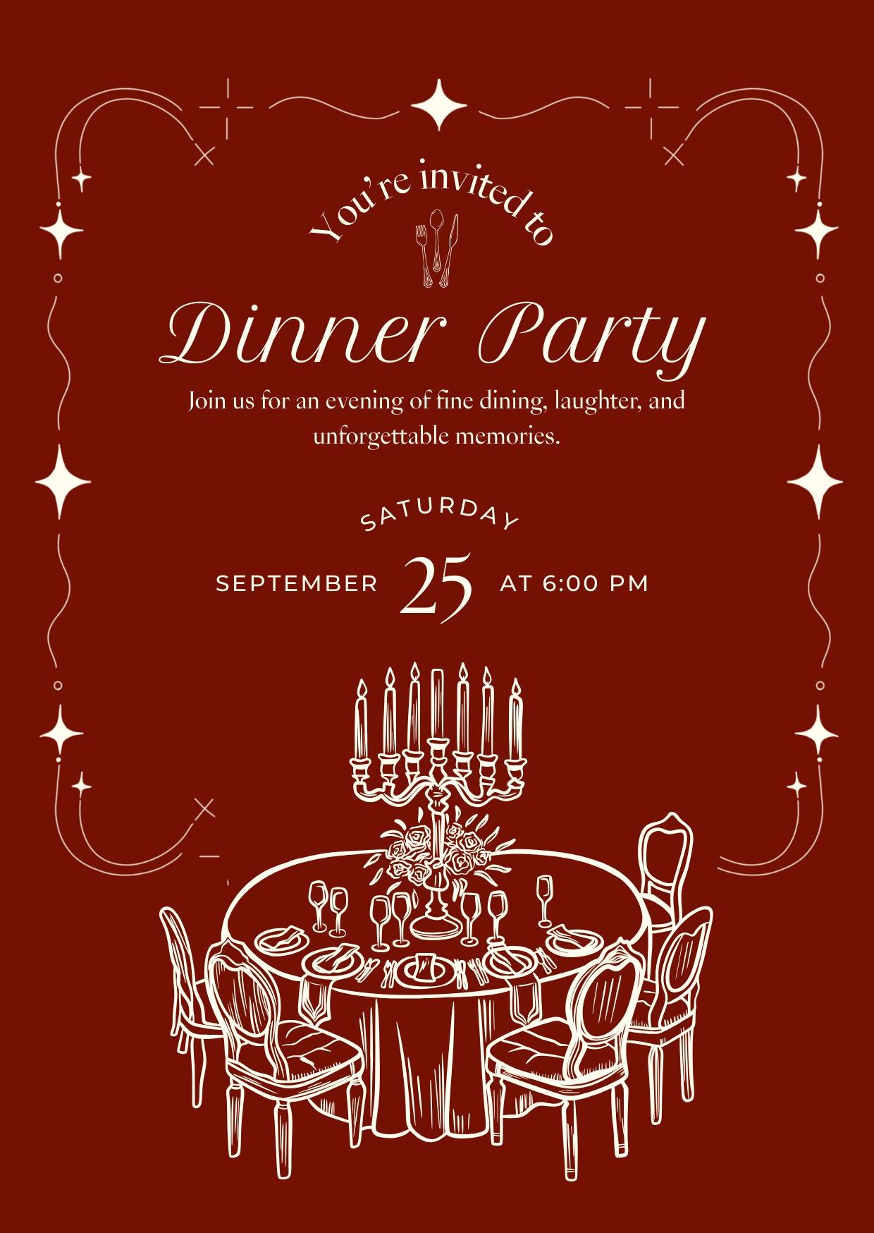Red and White Dinner Invitation | Elegant Evening Dinner Party Template ...