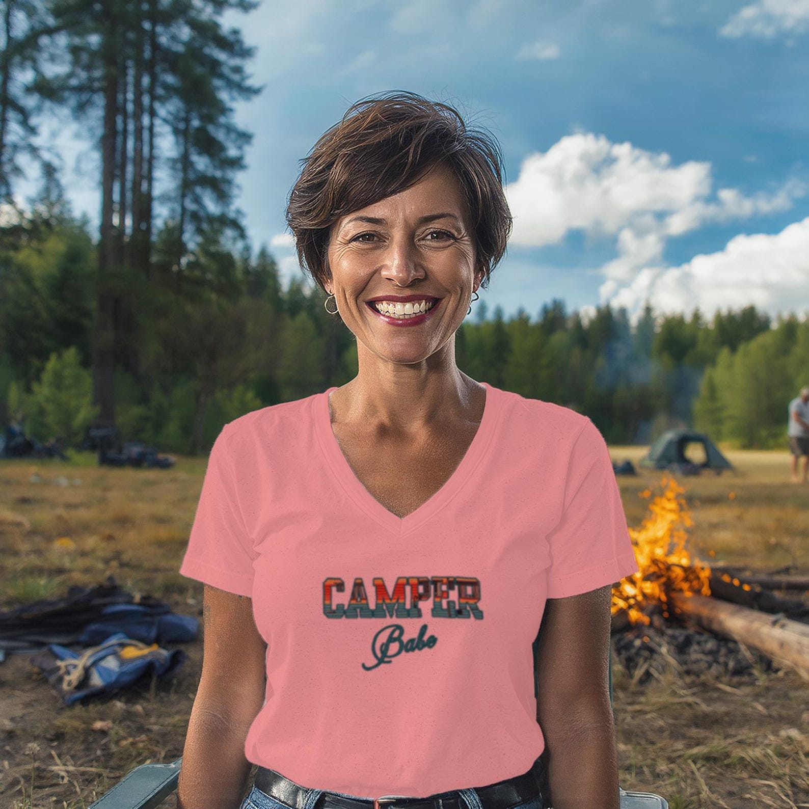 Camper Babe Retro Trailer Graphic Tee | Womens V-neck Camping Shirt - Etsy
