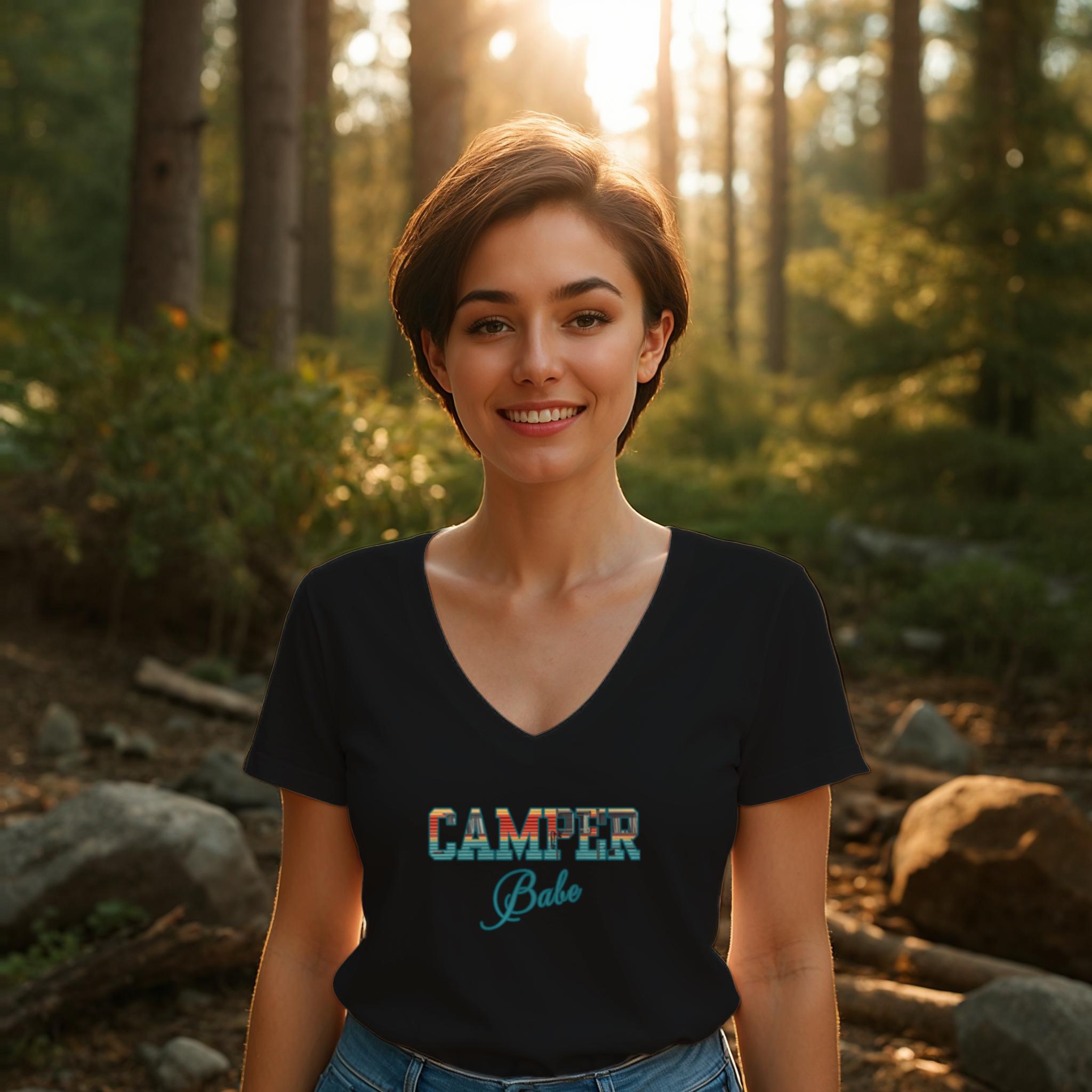 Camper Babe Retro Trailer Graphic Tee | Womens V-neck Camping Shirt - Etsy