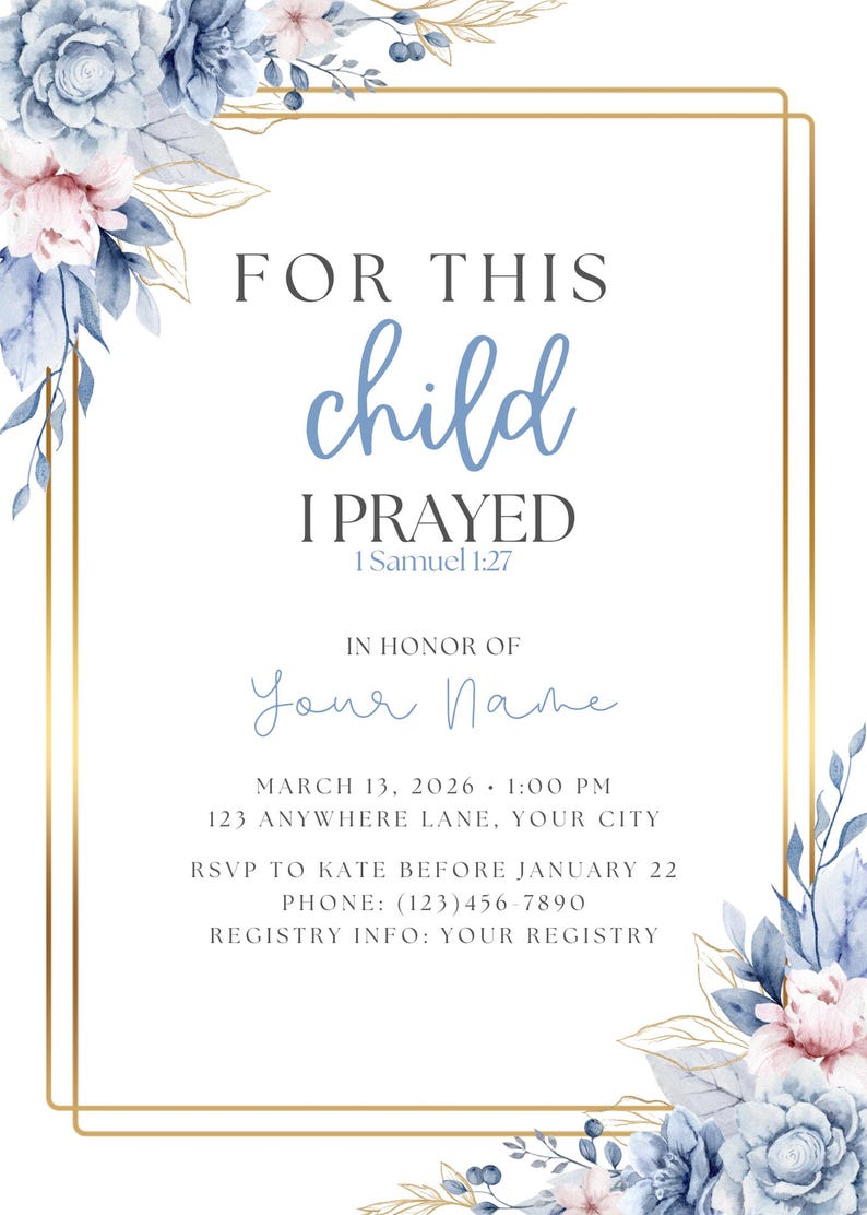 Christian Baby Shower Invitation: Watercolor Florals, Editable Canva ...