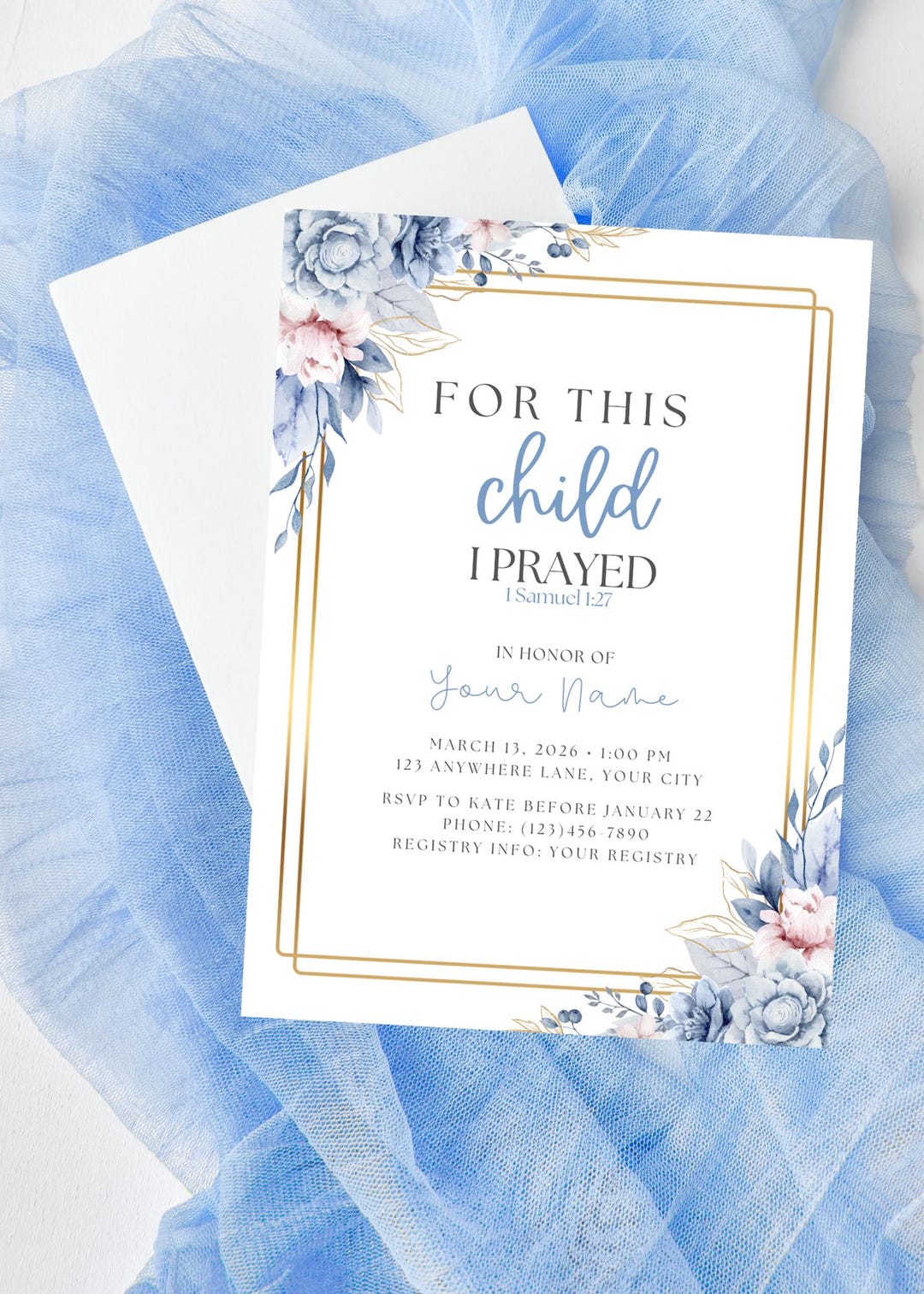 Christian Baby Shower Invitation: Watercolor Florals, Editable Canva ...